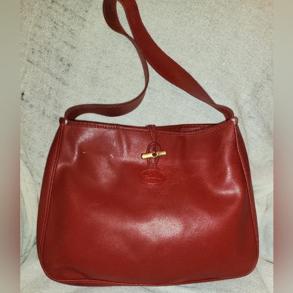Longchamp | Bags | Longchamp Stunning Red Rouge Leather Shoulder Bag ...